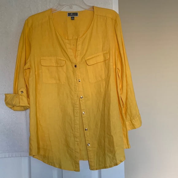 JM Collection | Tops | Nwot Jm Collection 0 Linen Yellow Blouse Sleeves ...